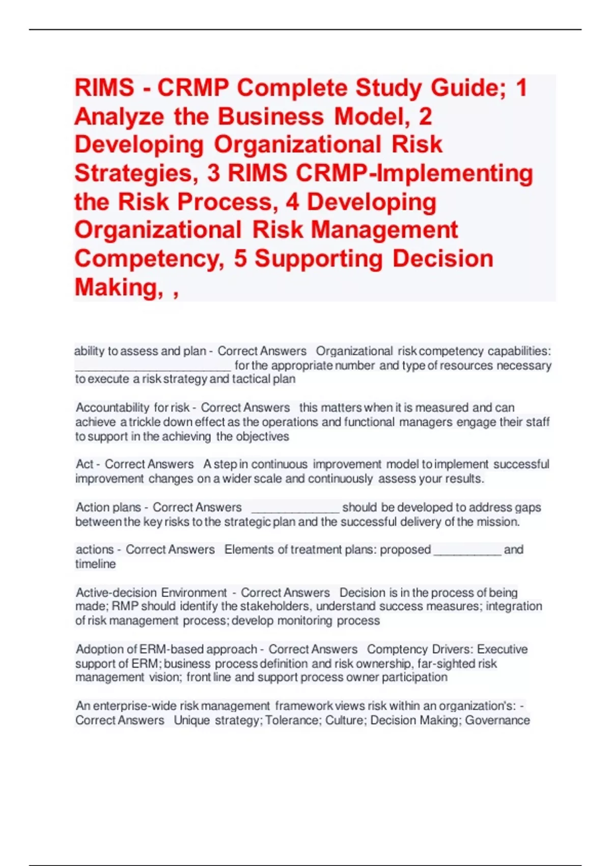 RIMS - CRMP Complete Study Guide; 1 Analyze the Business Model, 2 ...