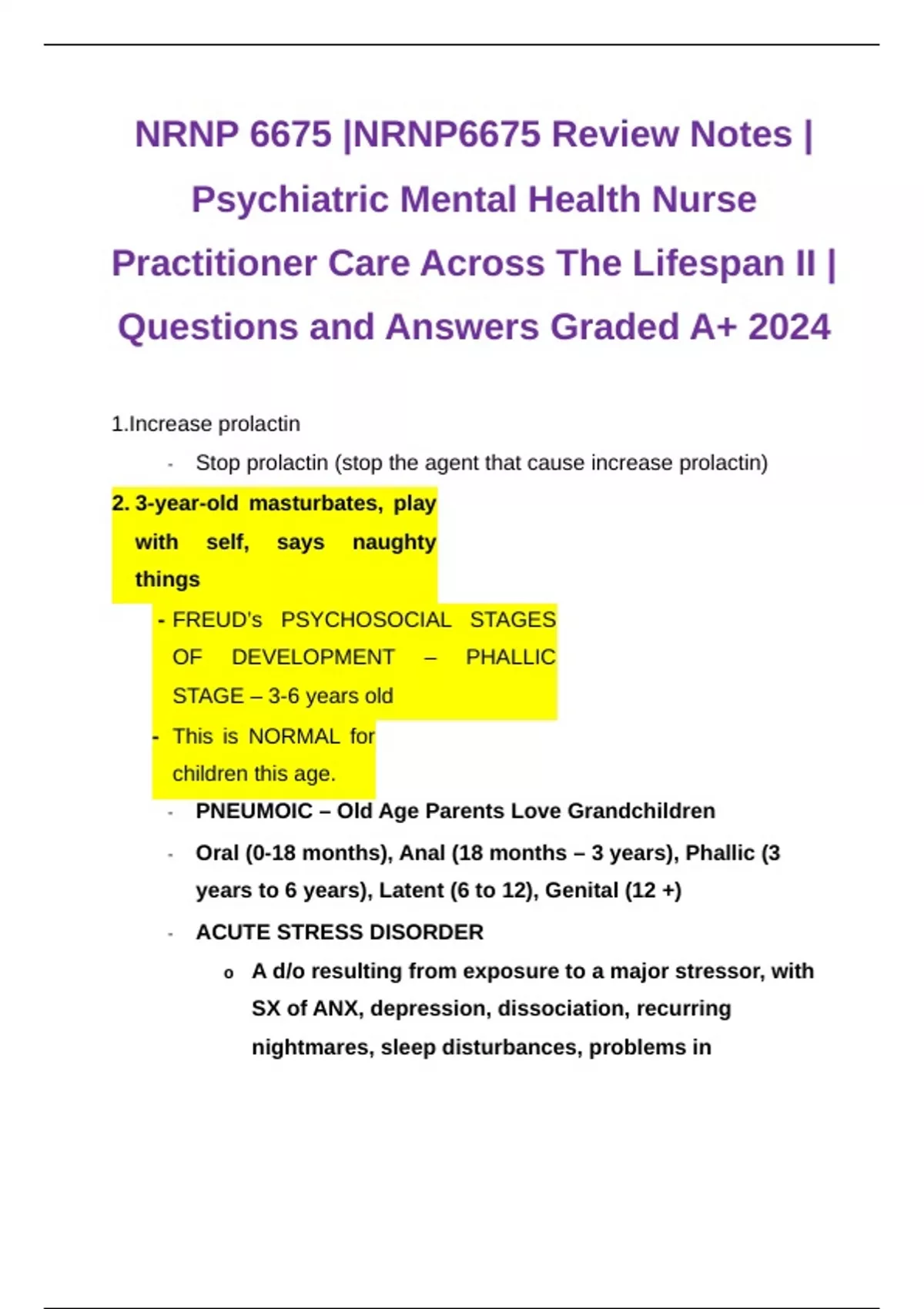 NRNP 6675 |NRNP6675 Review Notes | Psychiatric Mental Health Nurse ...
