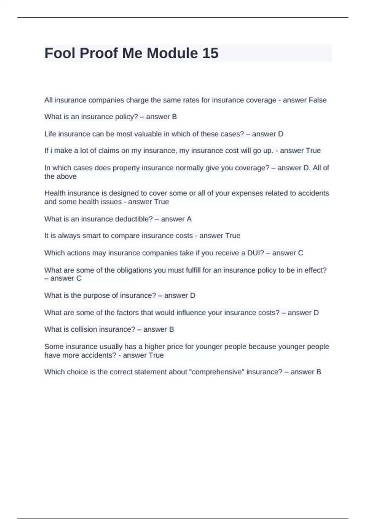 Fool Proof Me Module 15 Questions and Answers Latest Updated ...