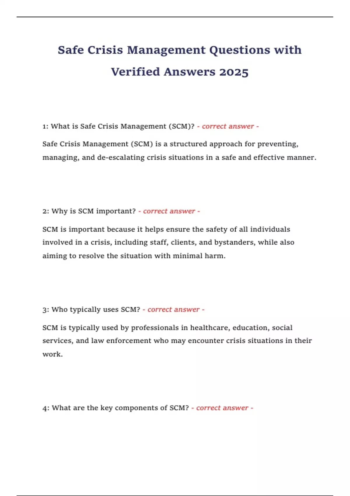 Safe Crisis Management Questions with Verified Answers 2025 - Safe ...