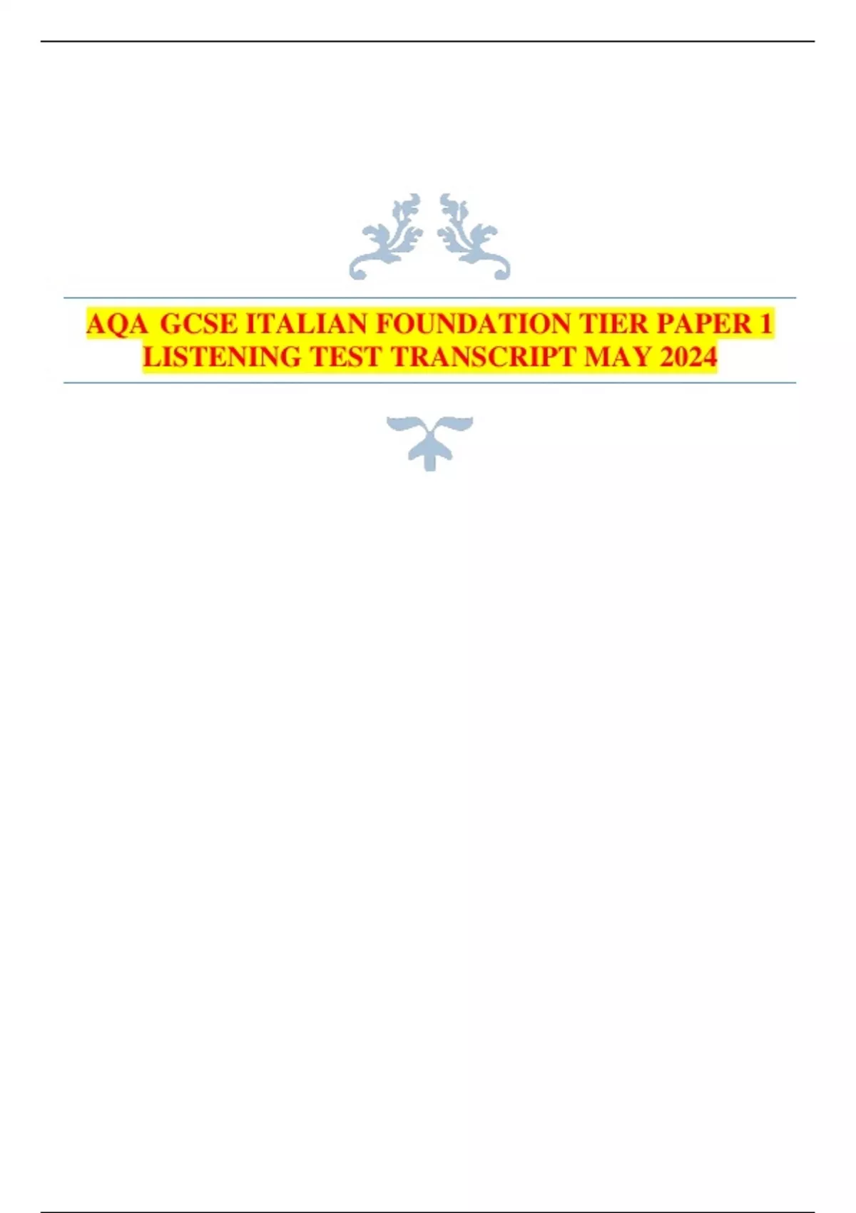 AQA GCSE ITALIAN FOUNDATION TIER PAPER 1 LISTENING TEST TRANSCRIPT MAY ...