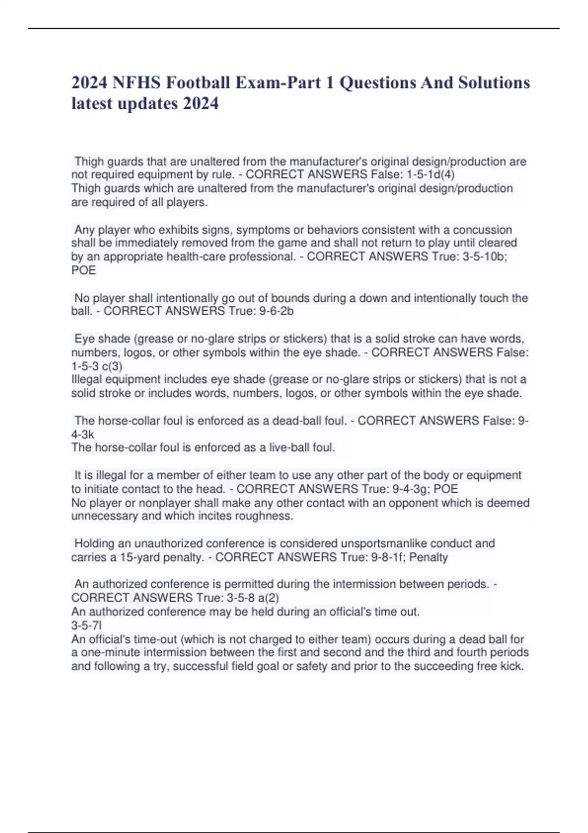 2024 NFHS Football Exam-Part 1 Questions And Solutions latest updates ...