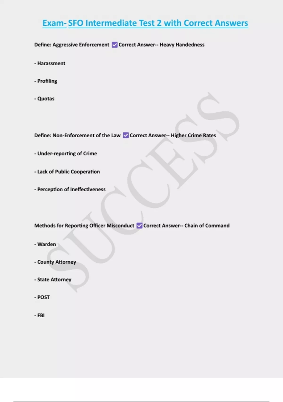 Exam- SFO Intermediate Test 2 with Correct Answers - SFO - Stuvia US