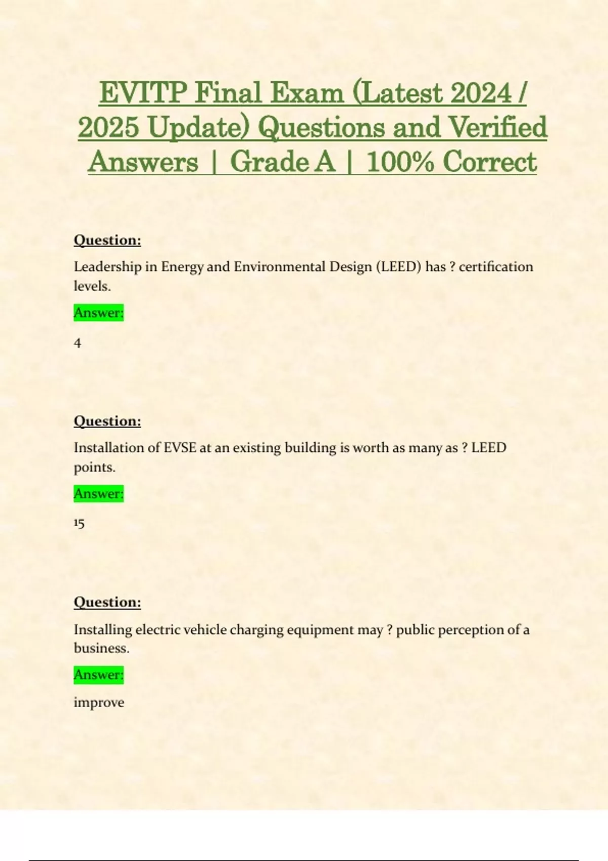 EVITP Final Exam (Latest 2024 / 2025 Update) Questions and Verified ...