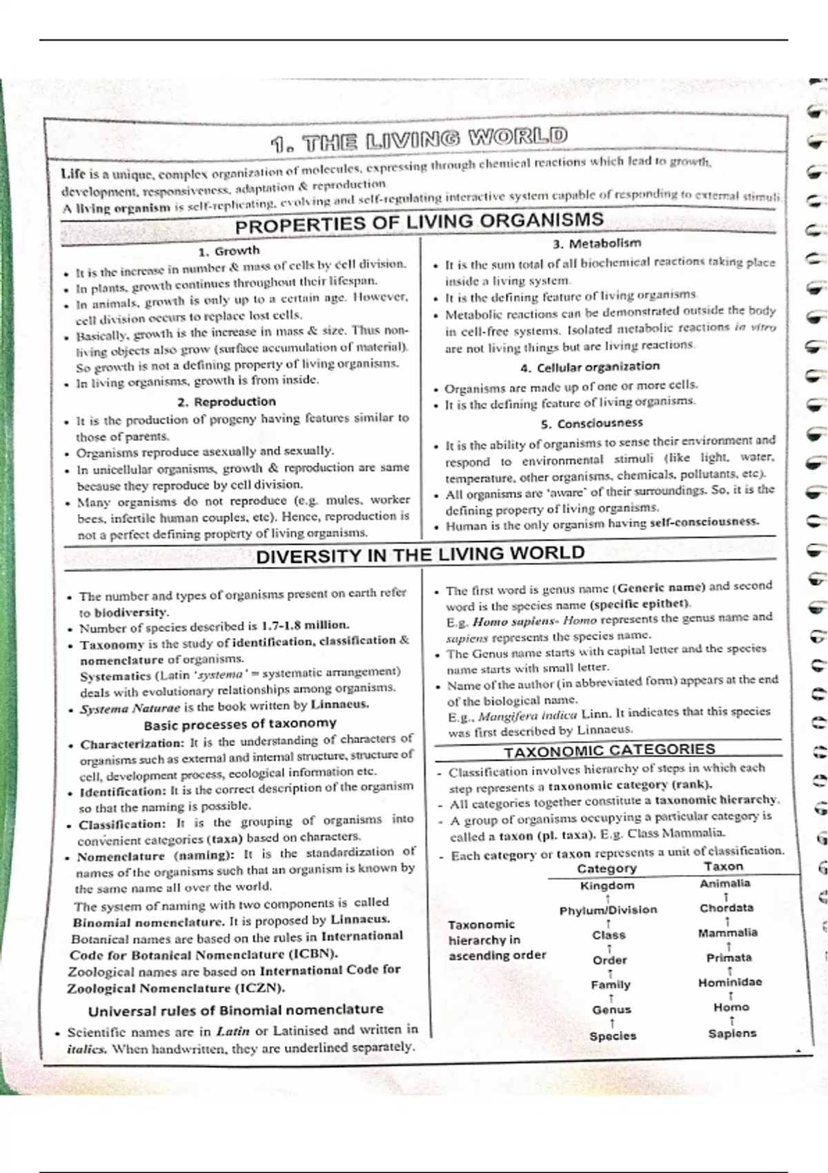 Summary Short notes on biology unit 1 class 11 - Biology - Stuvia US