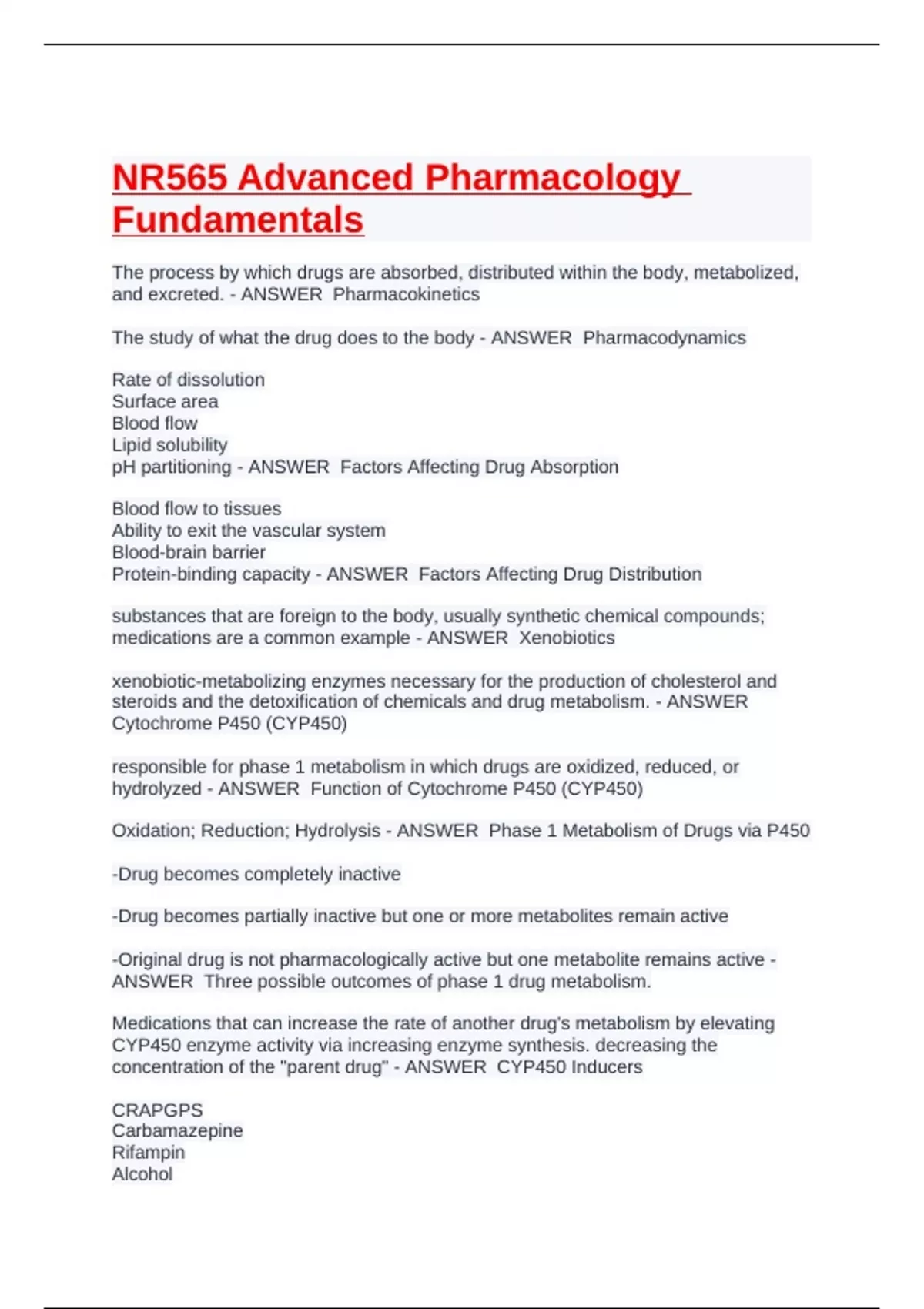 NR565 Advanced Pharmacology Fundamentals - NR565 Advanced Pharmacology ...