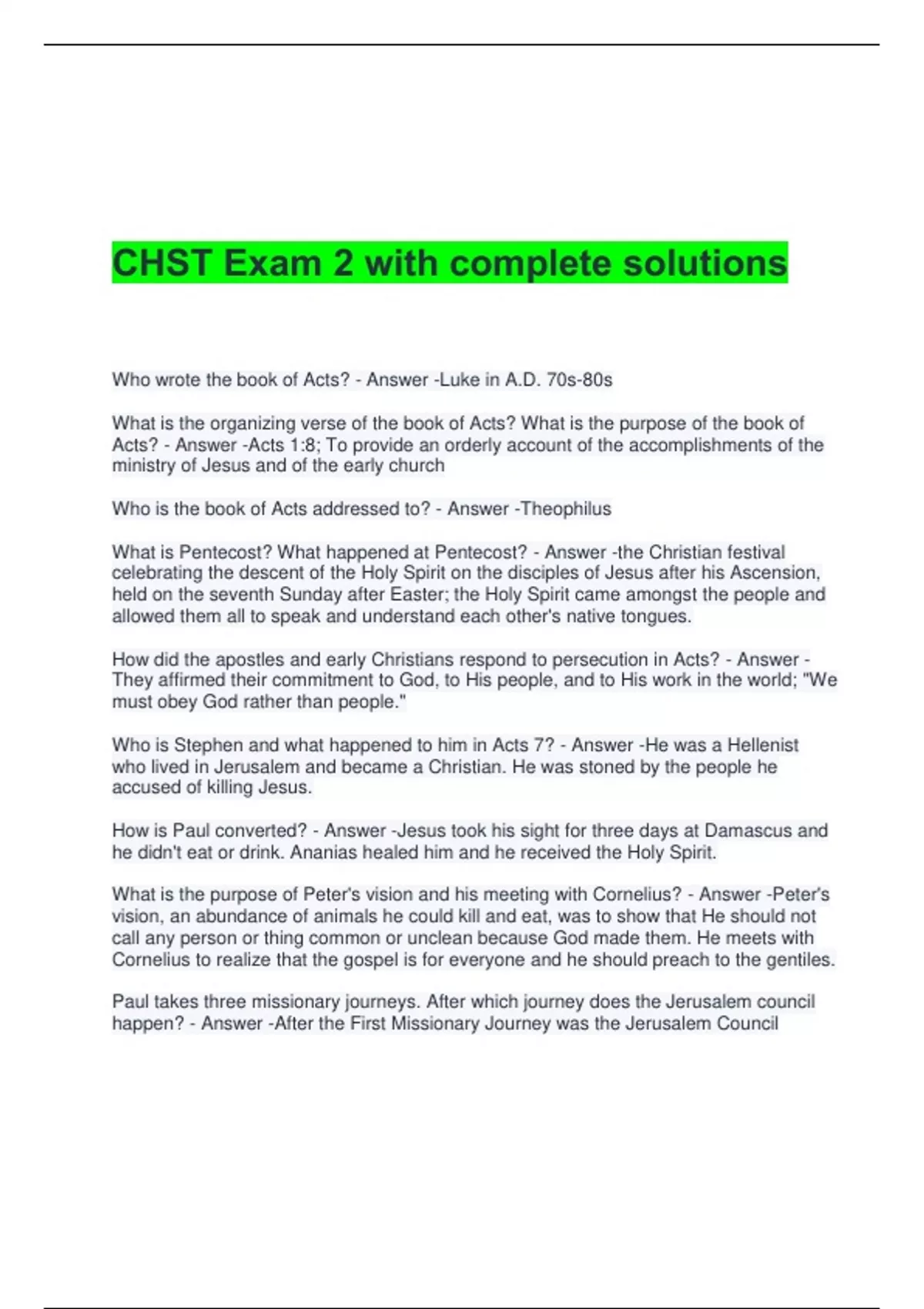 CHST Exam 2 with complete solutions - CHST - Stuvia UK