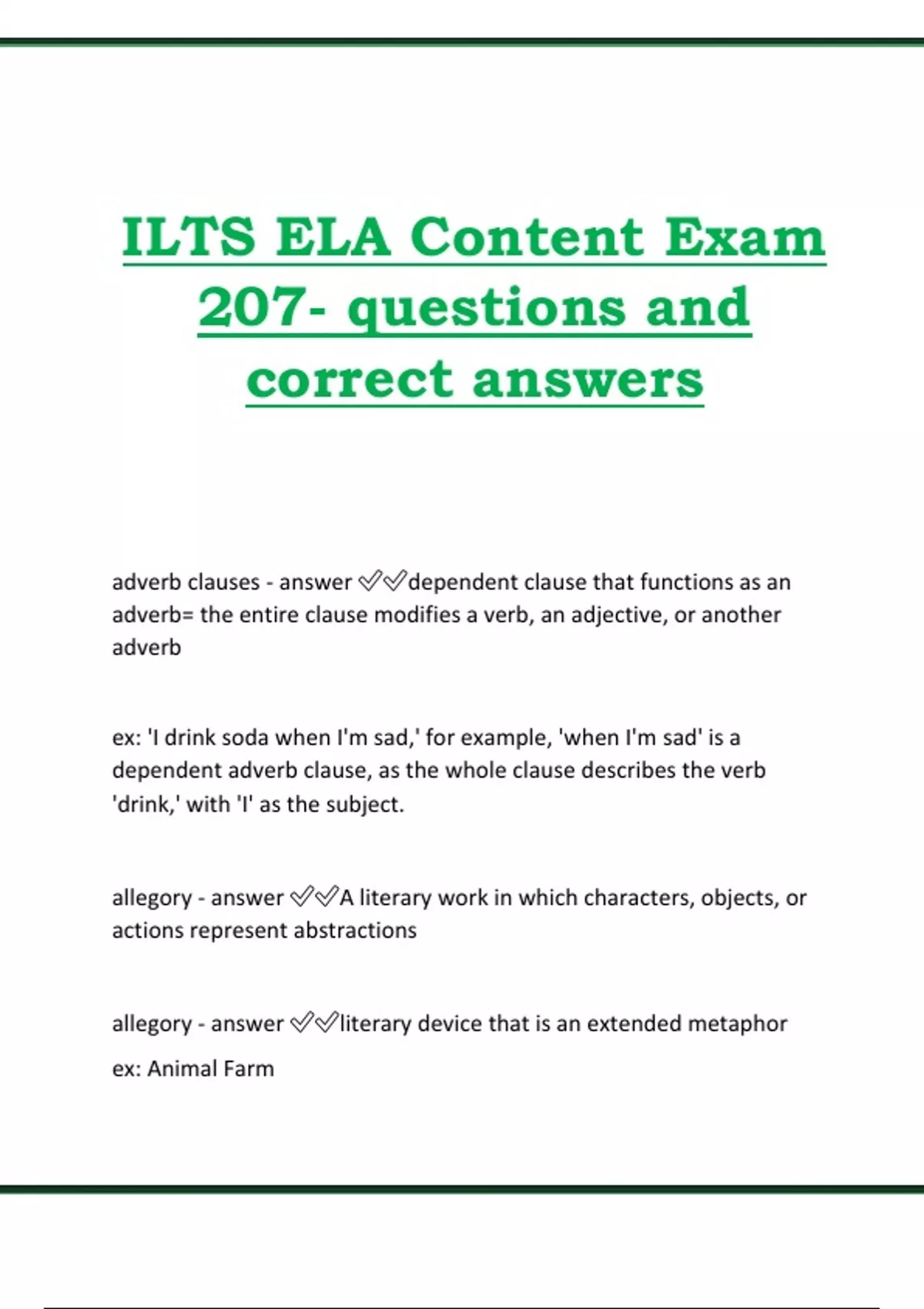 ILTS ELA Content Exam 207- questions and correct answers - ILTS ELA ...