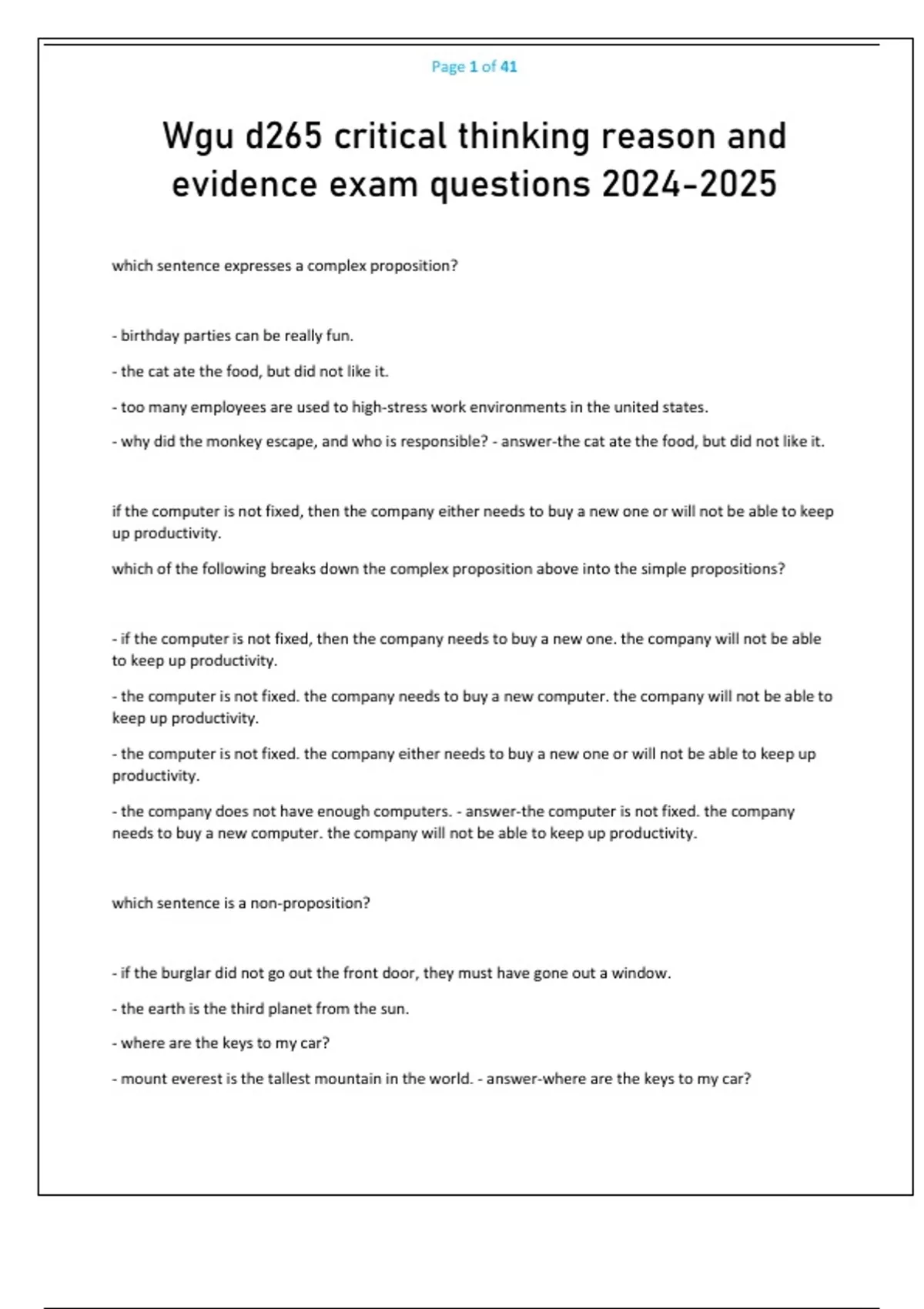 Wgu d265 critical thinking reason and evidence exam questions - Wgu ...