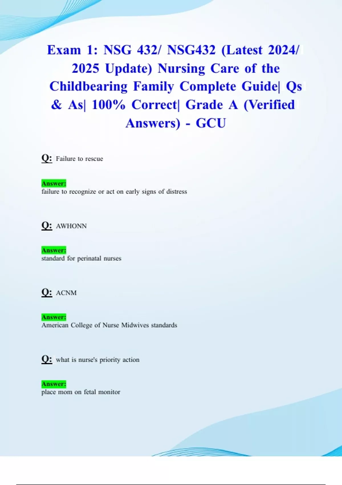 Exam 1: NSG 432/ NSG432 (ALL Latest 2025/ 2026 Updates STUDY BUNDLE ...