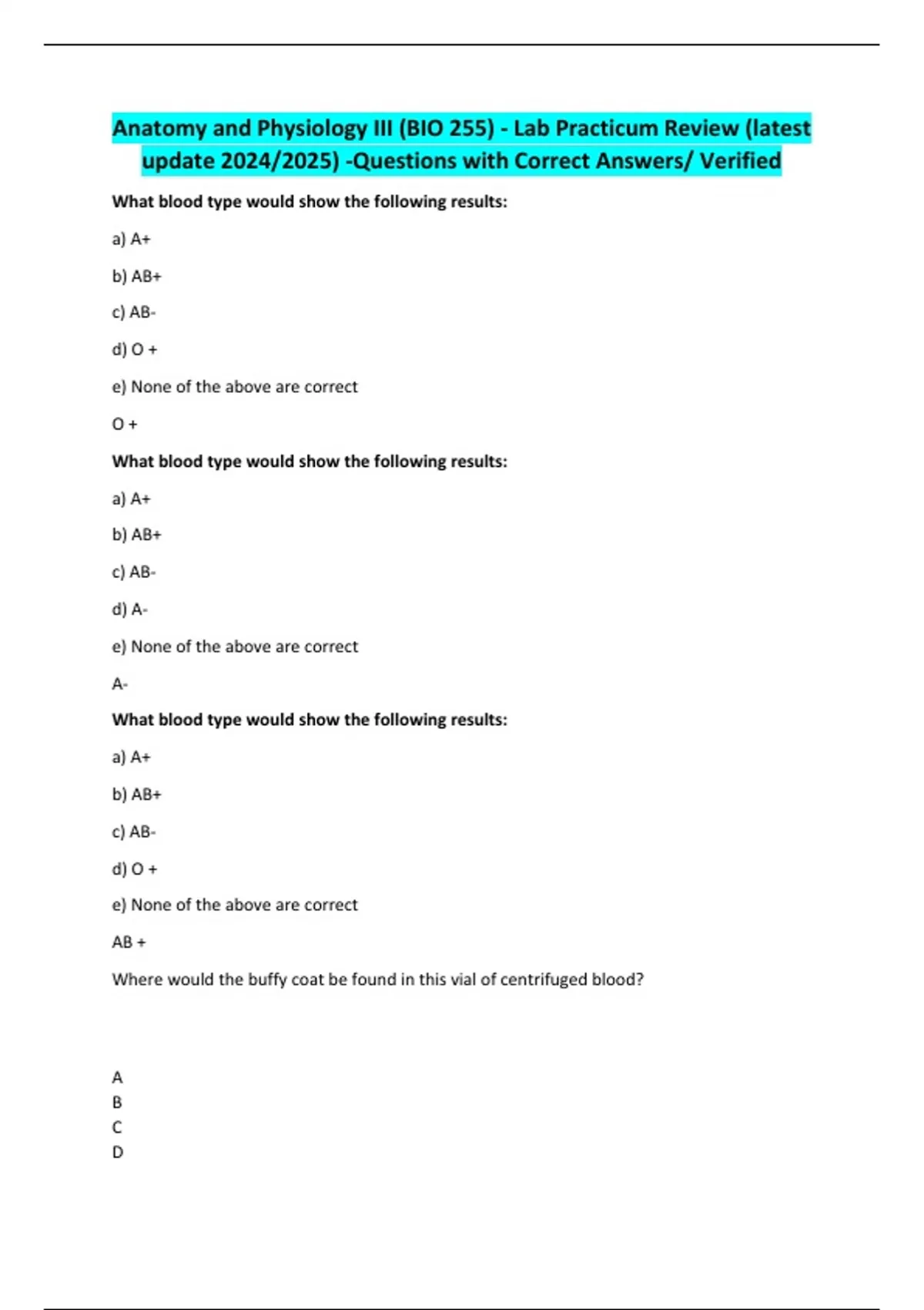 Anatomy and Physiology III (BIO 255) - Lab Practicum Review (latest ...