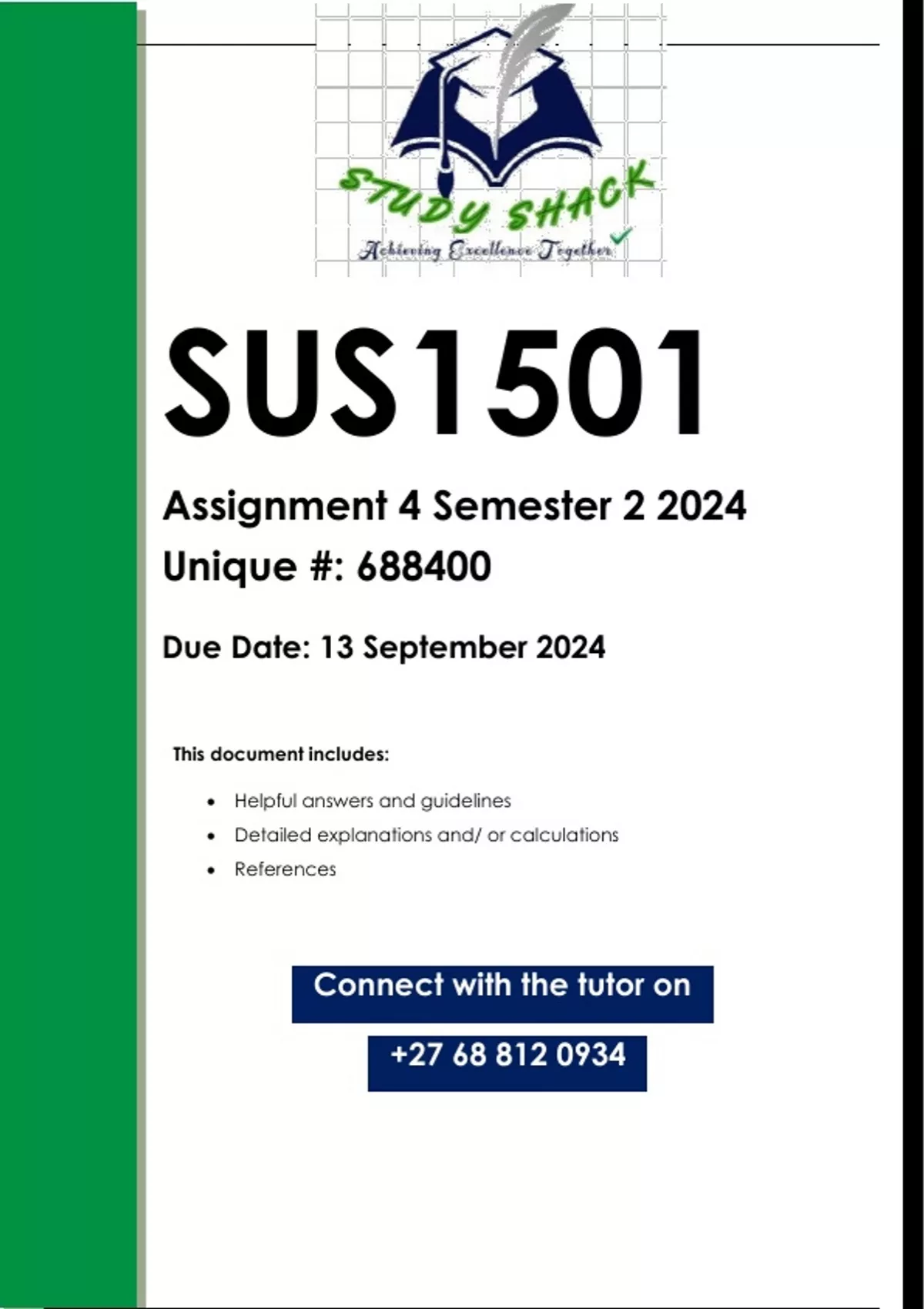 SUS1501 Assignment 4 (QUALITY ANSWERS) Semester 2 2024 - Sustainability ...