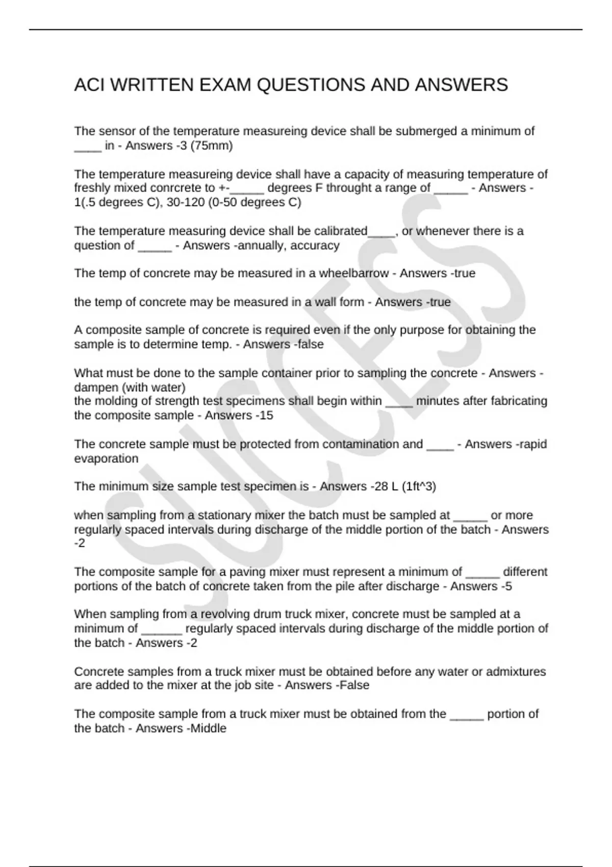 ACI WRITTEN EXAM QUESTIONS AND ANSWERS - ACI - Stuvia US