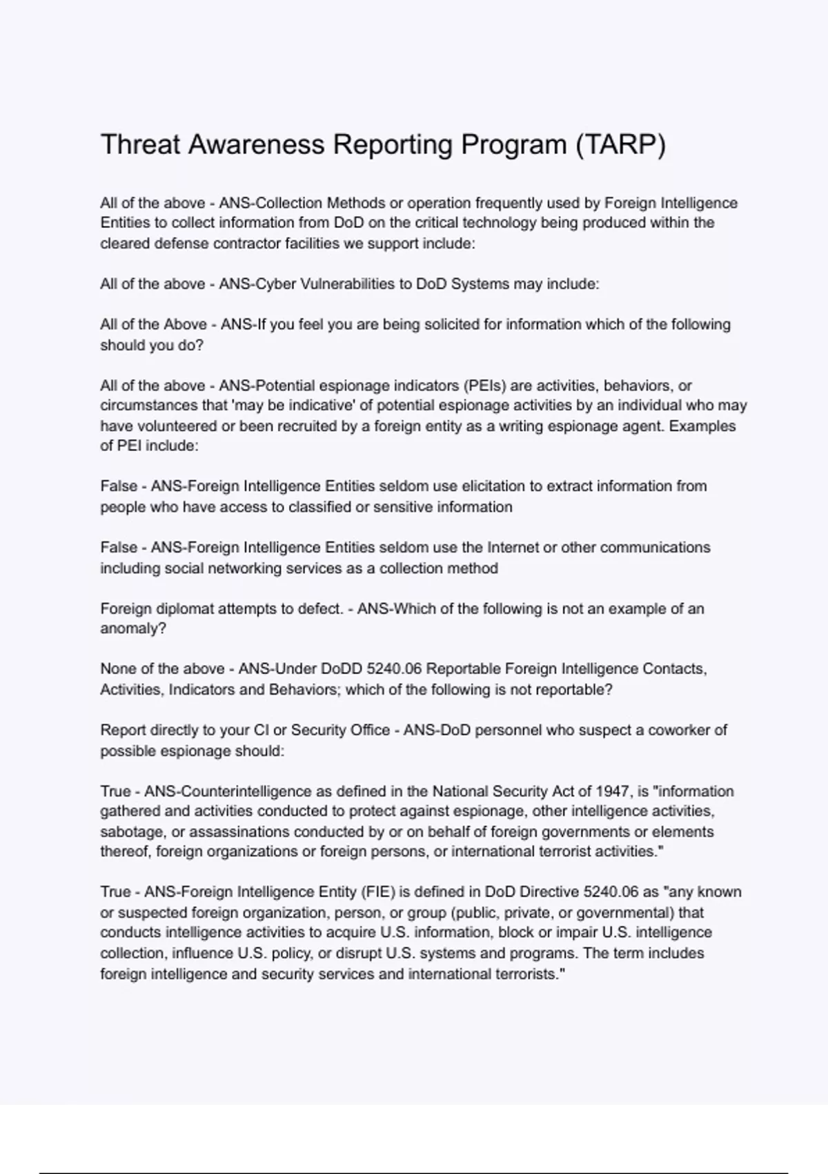 Threat Awareness Reporting Program (TARP) (Latest 2025/ 2026 Update ...