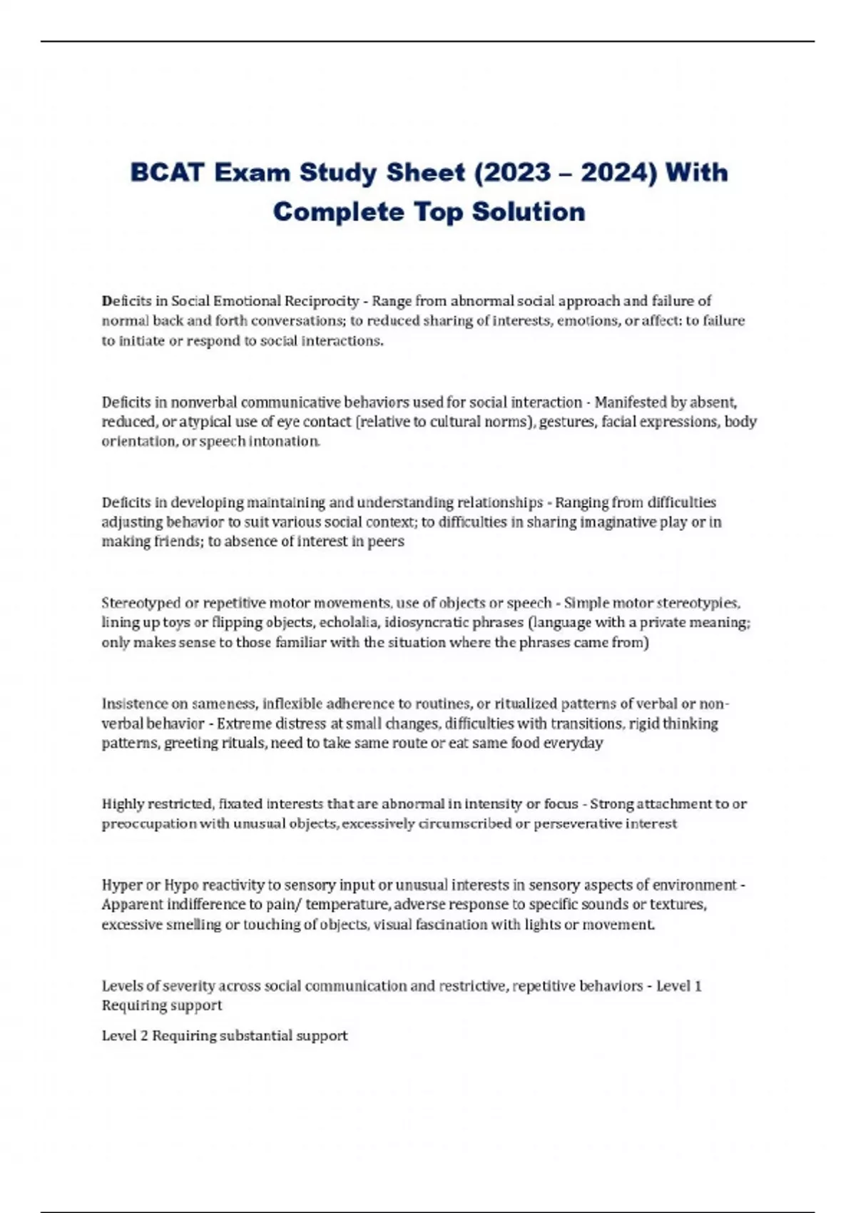 BCAT Exam Study Sheet (2023 – 2024) With Complete Top Solution - BCAT ...