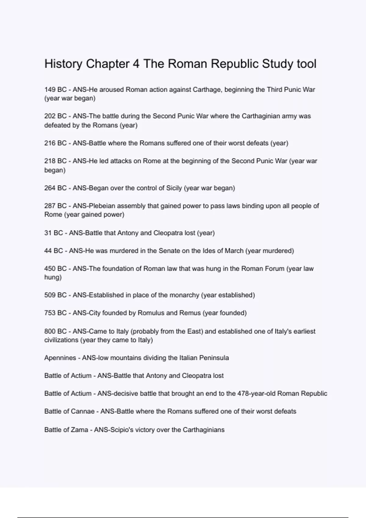 History Chapter 4 The Roman Republic Study tool 2024/2025 ;100% ...