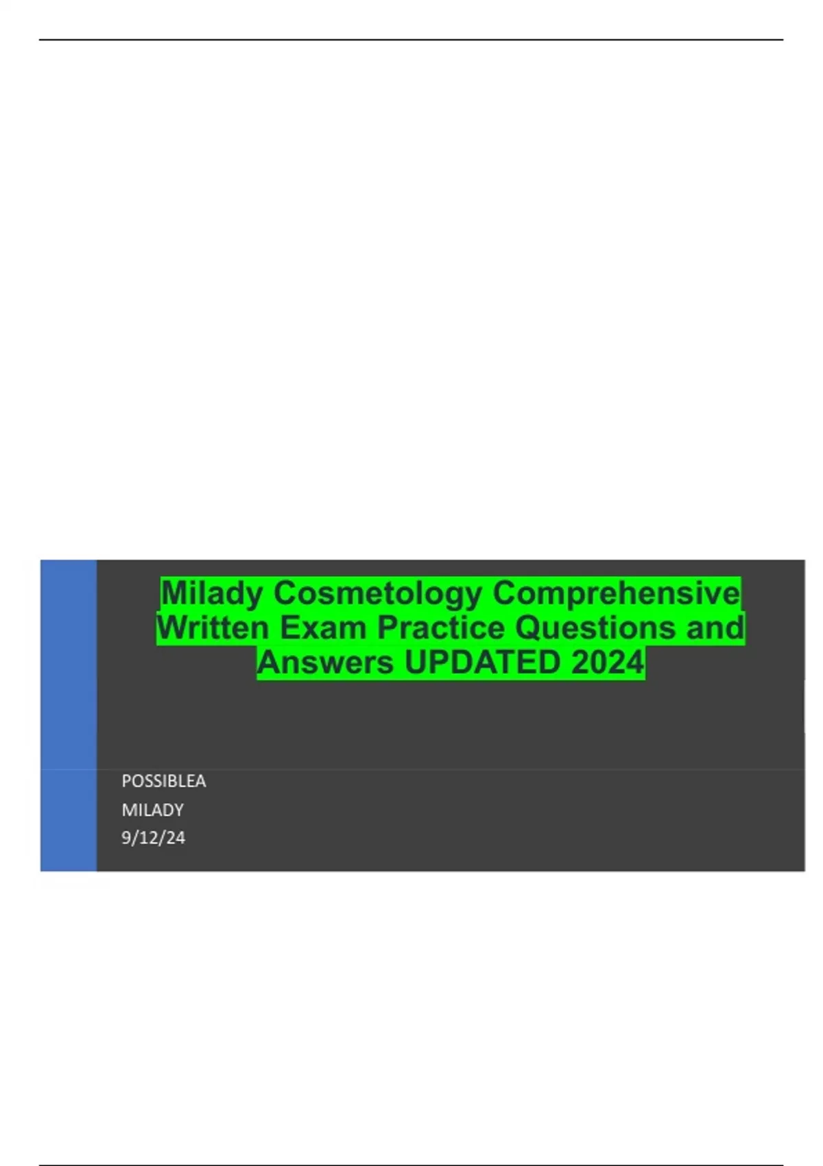 Milady Cosmetology Comprehensive Written Exam Practice Questions and ...