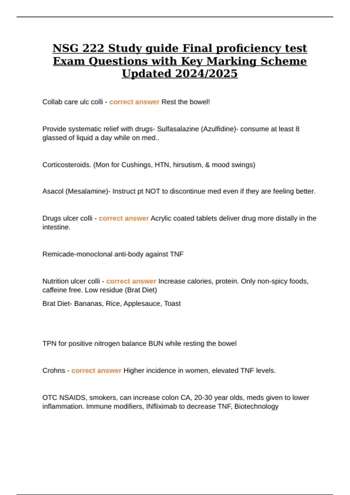 NSG 222 Study guide Final proficiency test Exam Questions with Key ...