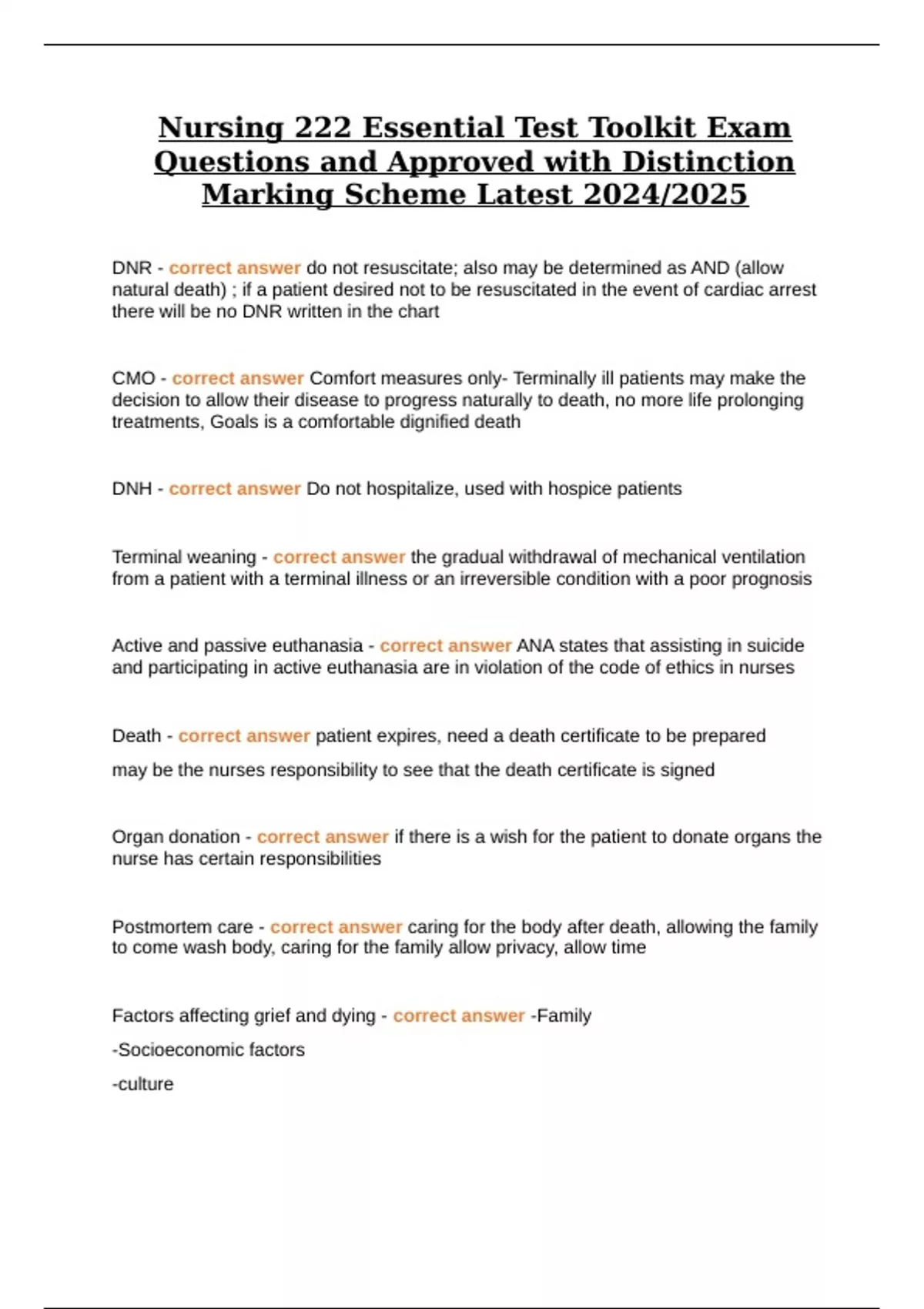 Nursing 222 Essential Test Toolkit Exam Questions and Approved with ...