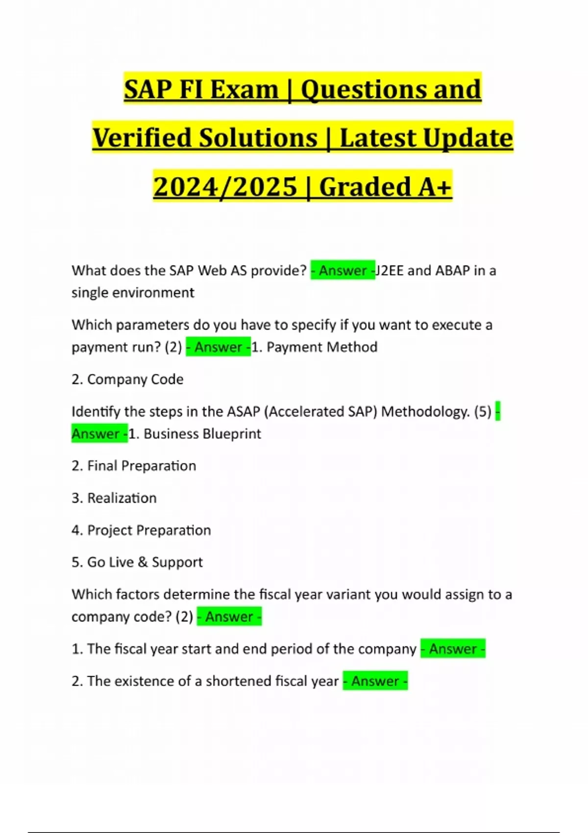 SAP FI Exam | Questions and Verified Solutions | Latest Update 2024/ ...