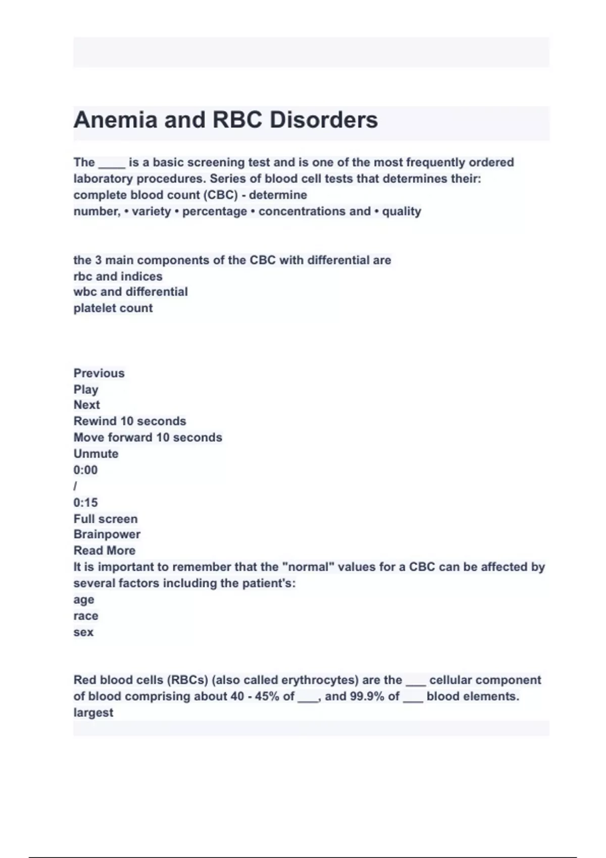 Anemia and RBC Disorders Exam Questions and Answers 2024/2025( A+ GRADED 100% VERIFIED ...