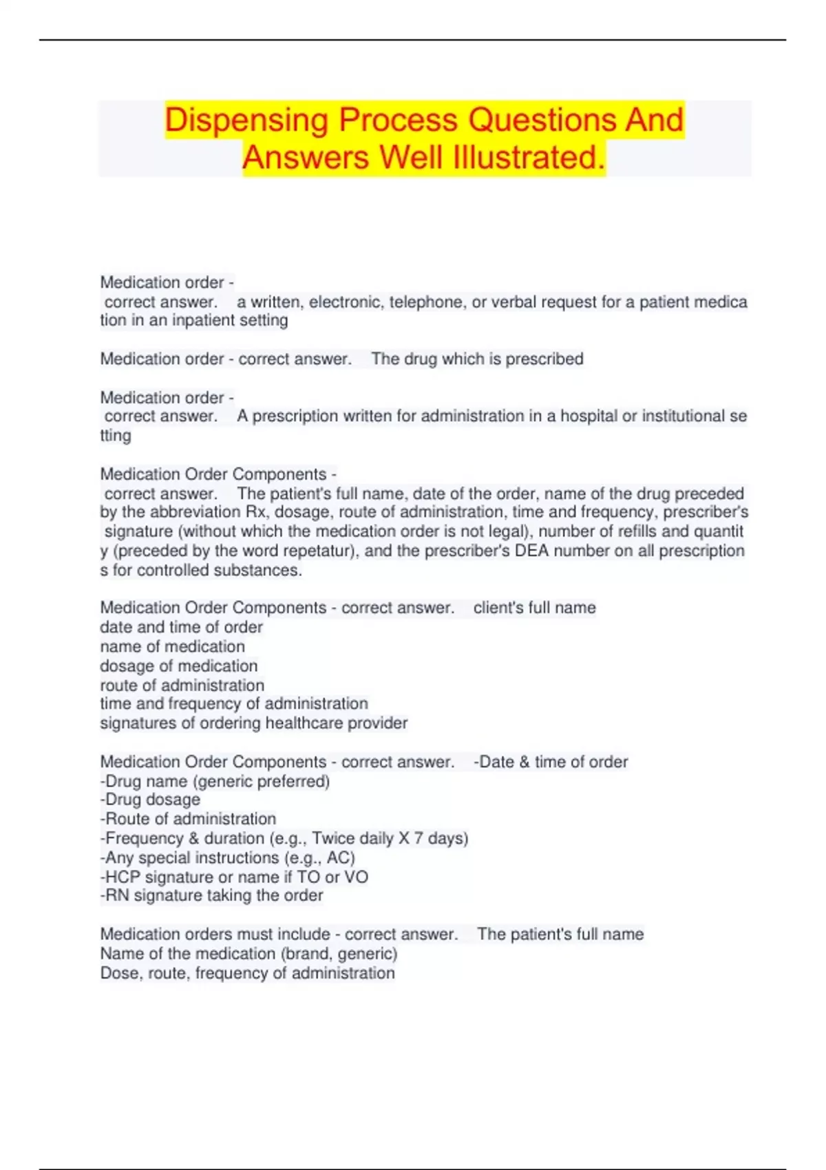 Dispensing Process Questions And Answers Well Illustrated. - ExCPT 52% ...