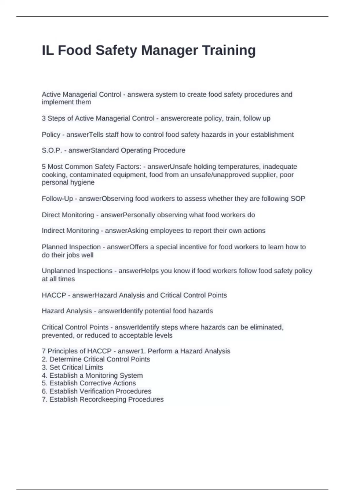 IL Food Safety Manager Training Questions and Answers - Food Manager ...