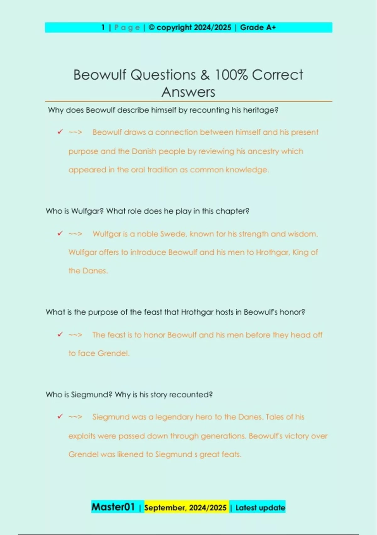 Beowulf Questions & 100% Correct Answers - Beowulf - Stuvia US