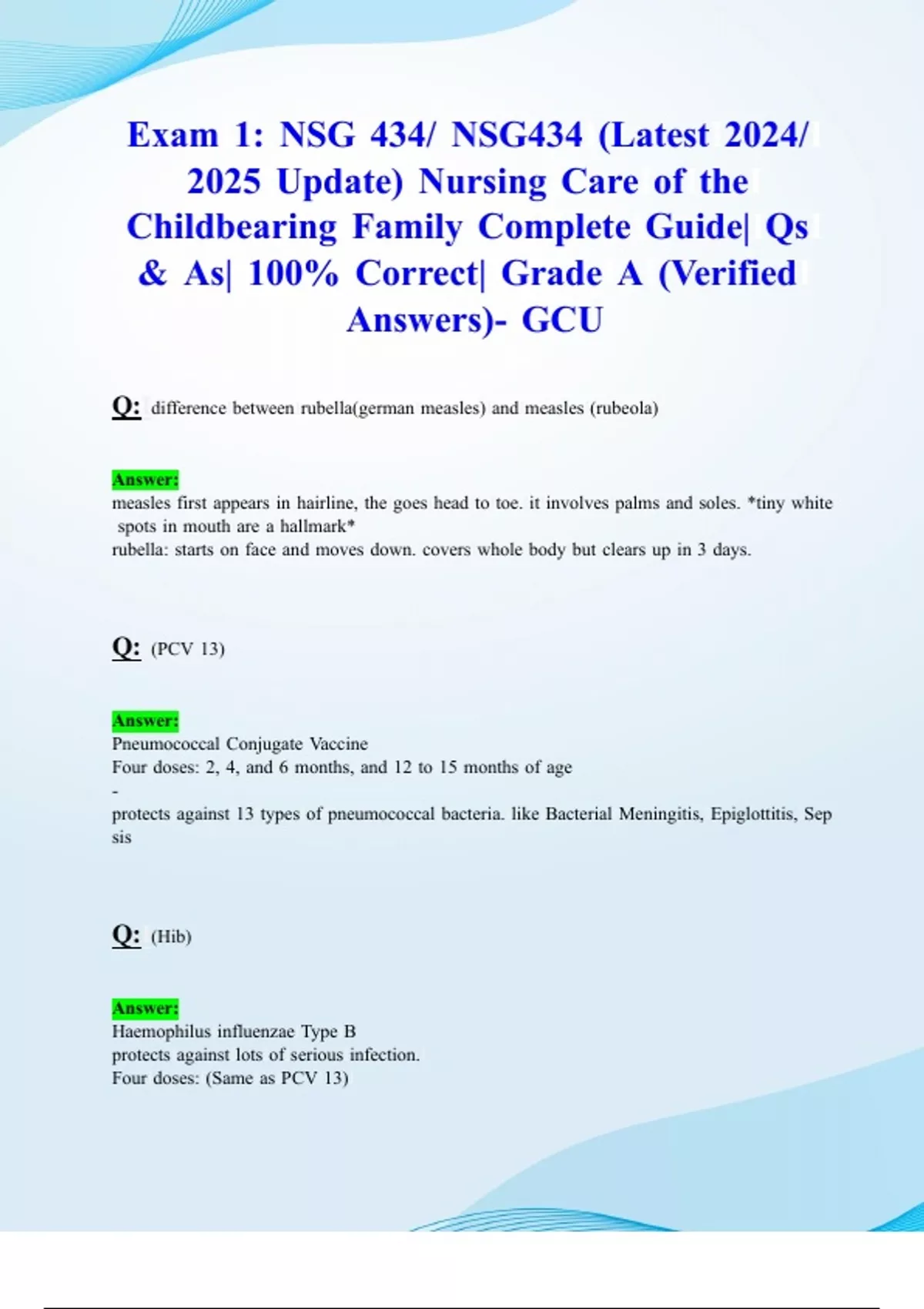 Exam 1: NSG 434/ NSG434 (Latest 2024/ 2025 Update) Nursing Care of the ...