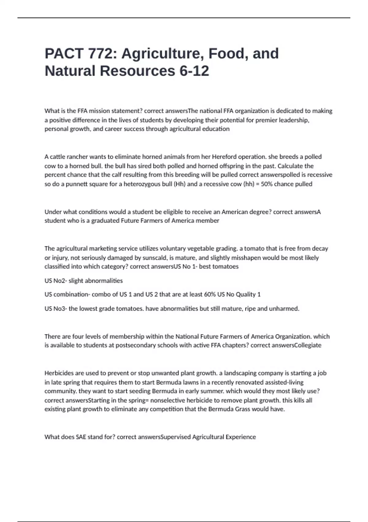 PACT 772: Agriculture, Food, and Natural Resources 6-12 exam 2024/2025 ...