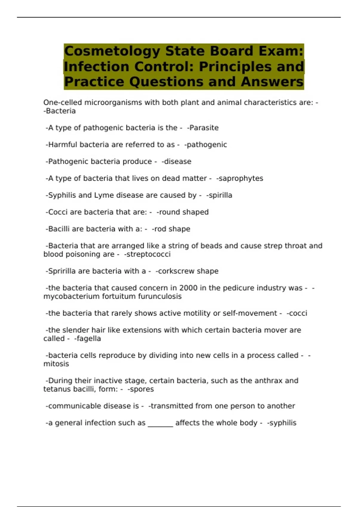 Cosmetology State Board Exam: Infection Control: Principles and ...