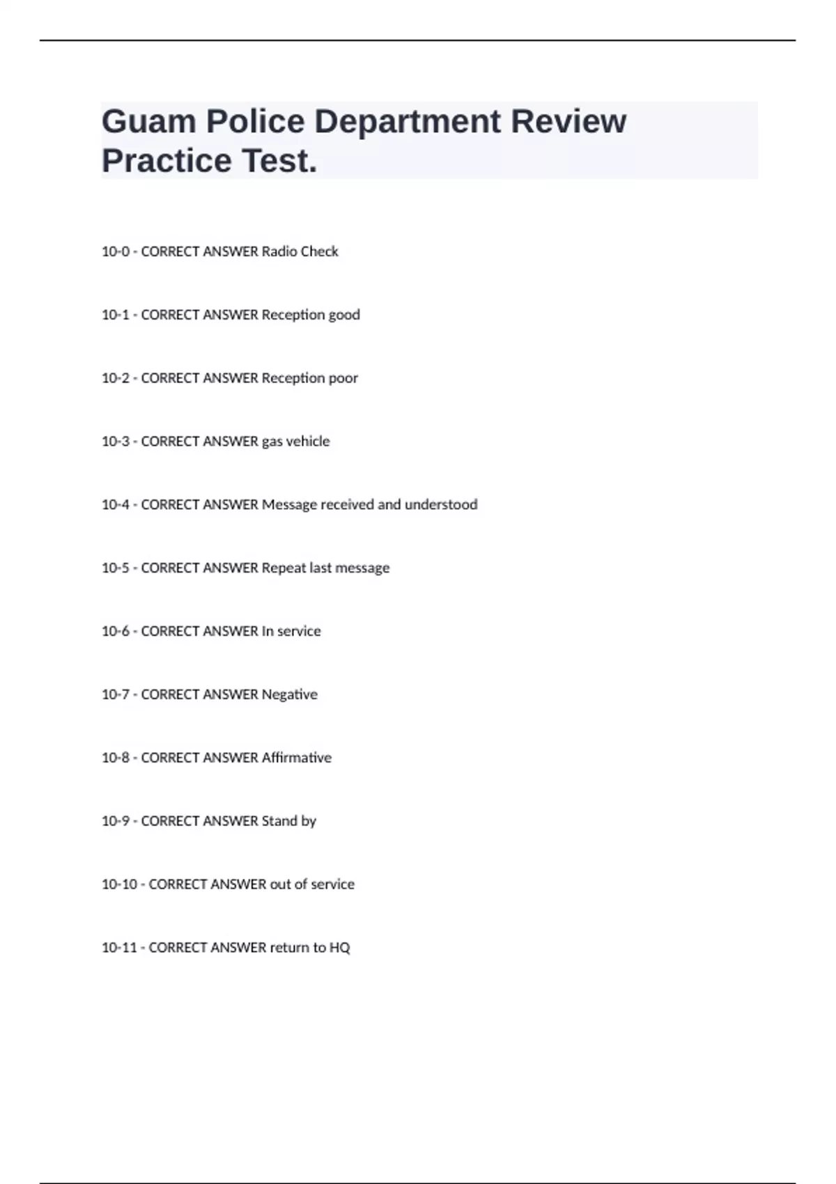 Guam Police Department Review Practice Test. - GUAM - Stuvia US