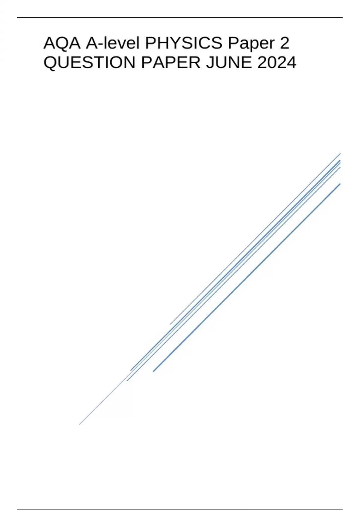 AQA A-level PHYSICS Paper 2 QUESTION PAPER JUNE 2024 - AQA PHYSICS 2024 ...