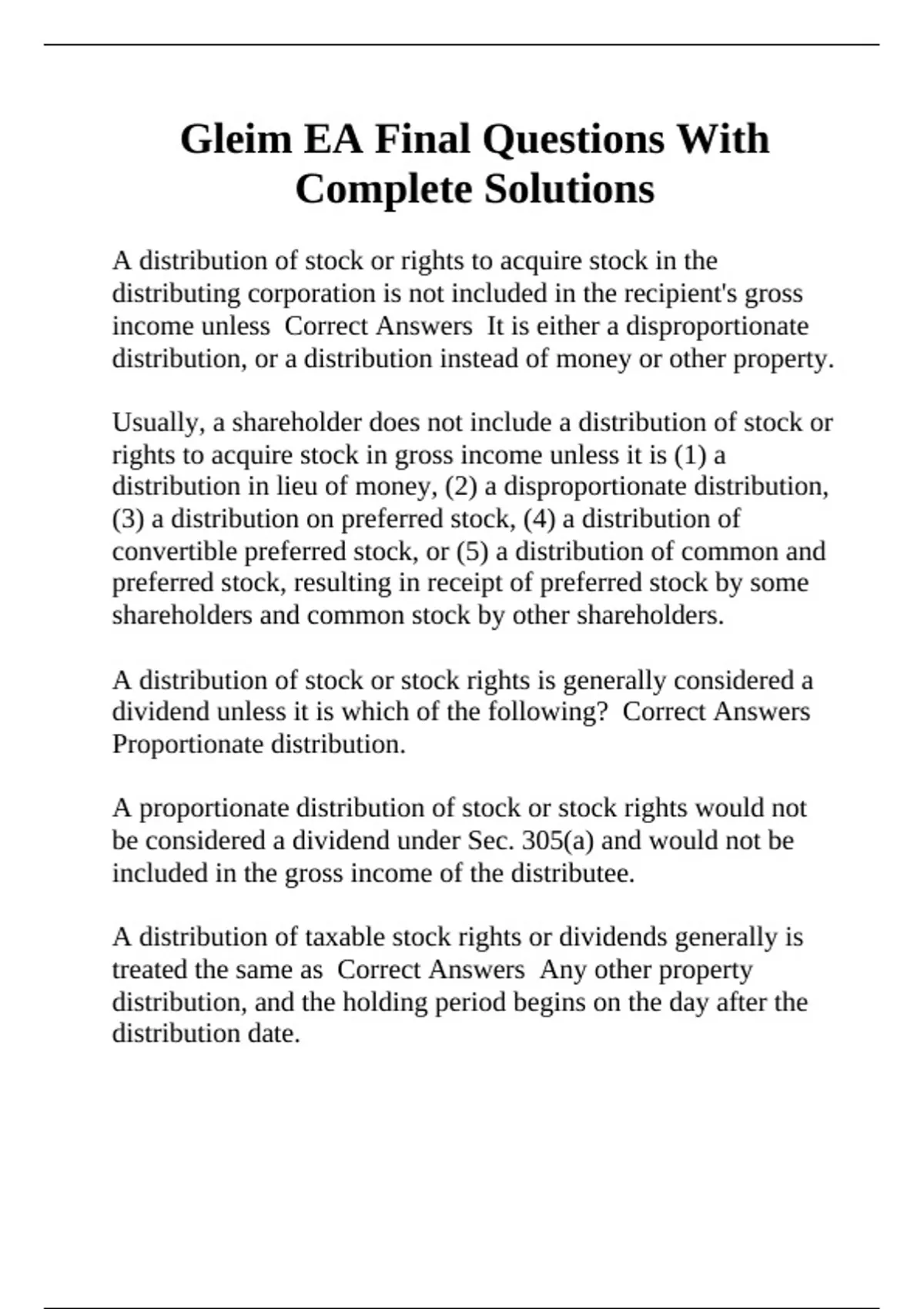 Gleim EA Final Questions With Complete Solutions - Gleim EA - Stuvia US