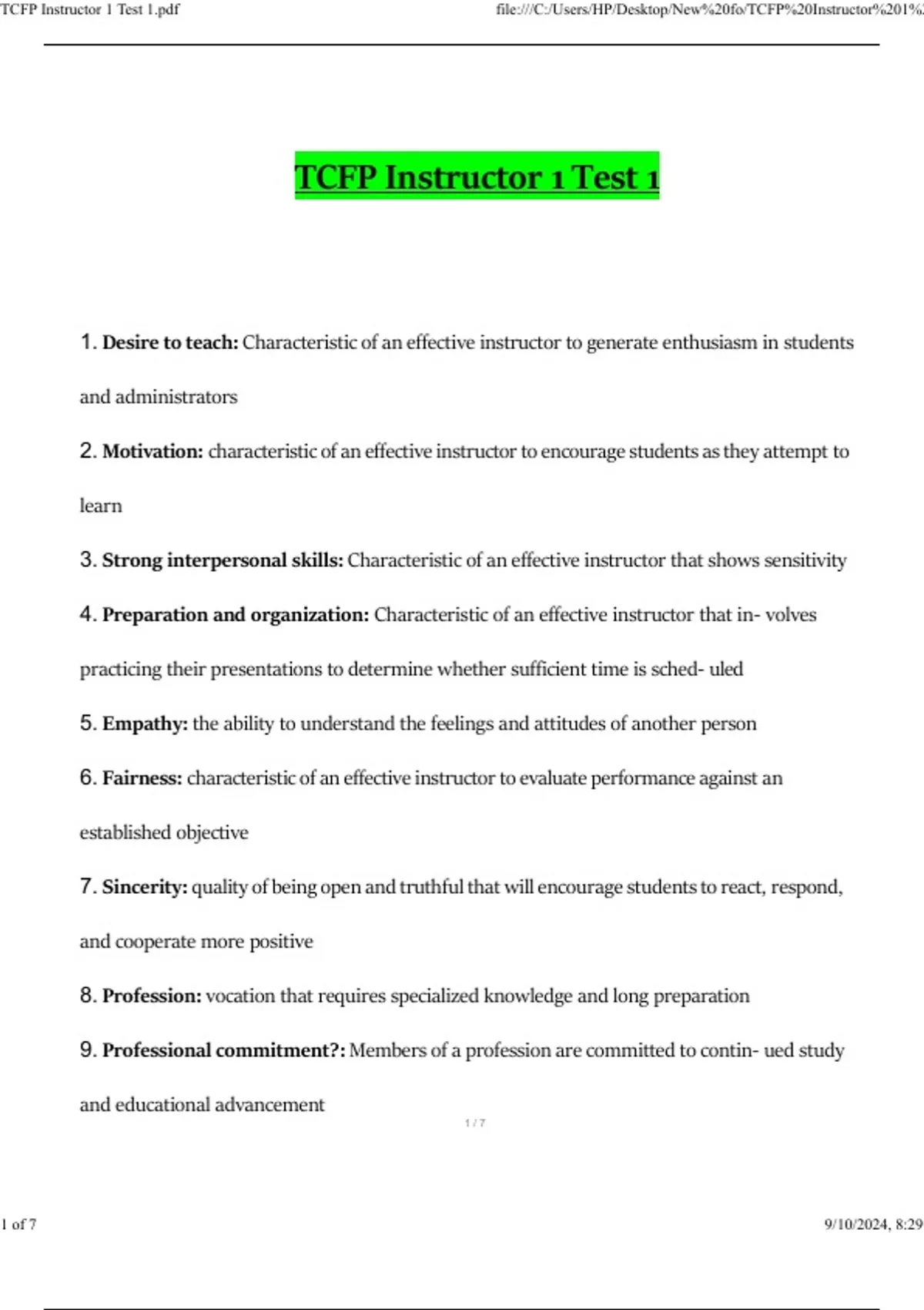 TCFP EXAMS BUNDLED TCFP Officer 1 Practice Test TCFP Instructor 1 Test ...