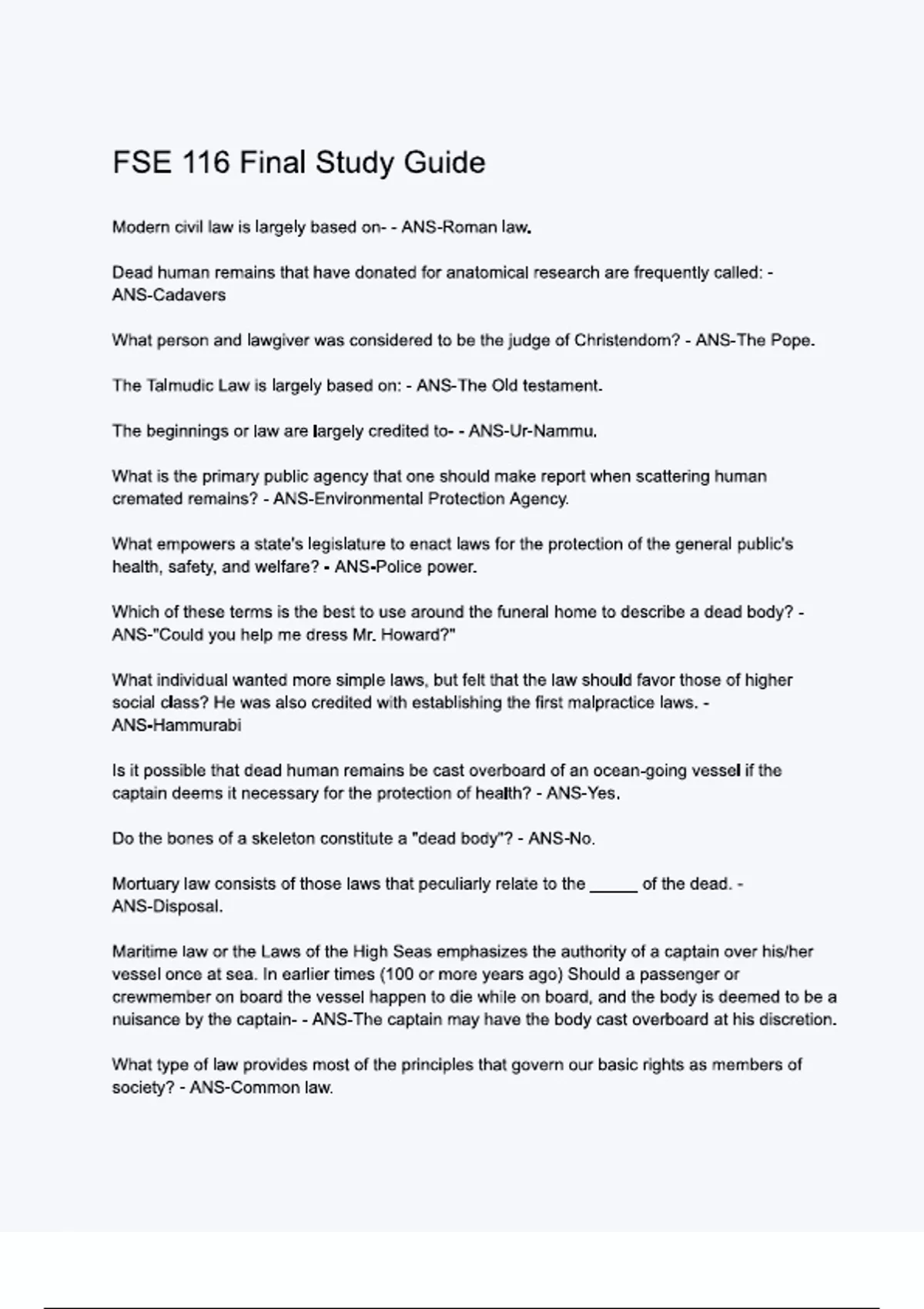 FSE questions and answers - Stuvia US