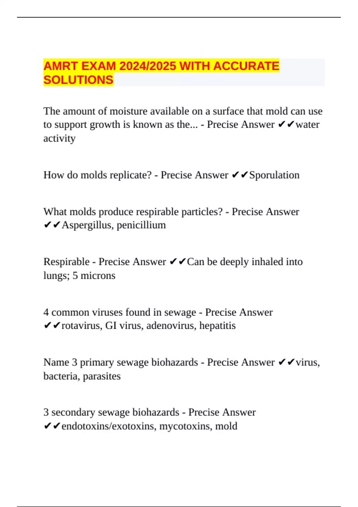 AMRT EXAM 2024/2025 WITH ACCURATE SOLUTIONS - AMRT - Stuvia US