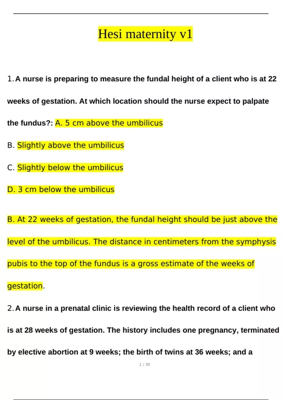 Hesi maternity v1 Questions And Answers Latest 2024/ 2025 Graded A+ ...