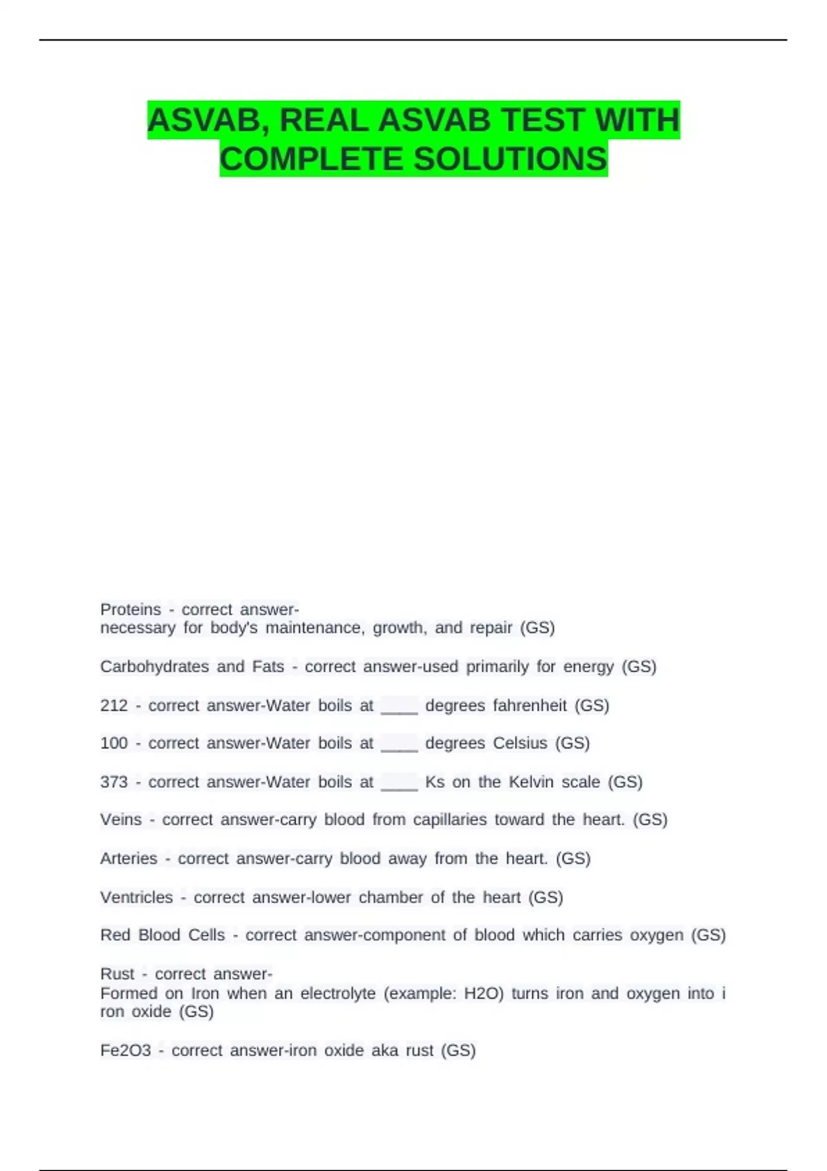 ASVAB, REAL ASVAB TEST WITH COMPLETE SOLUTIONS - REAL ASVAB - Stuvia US