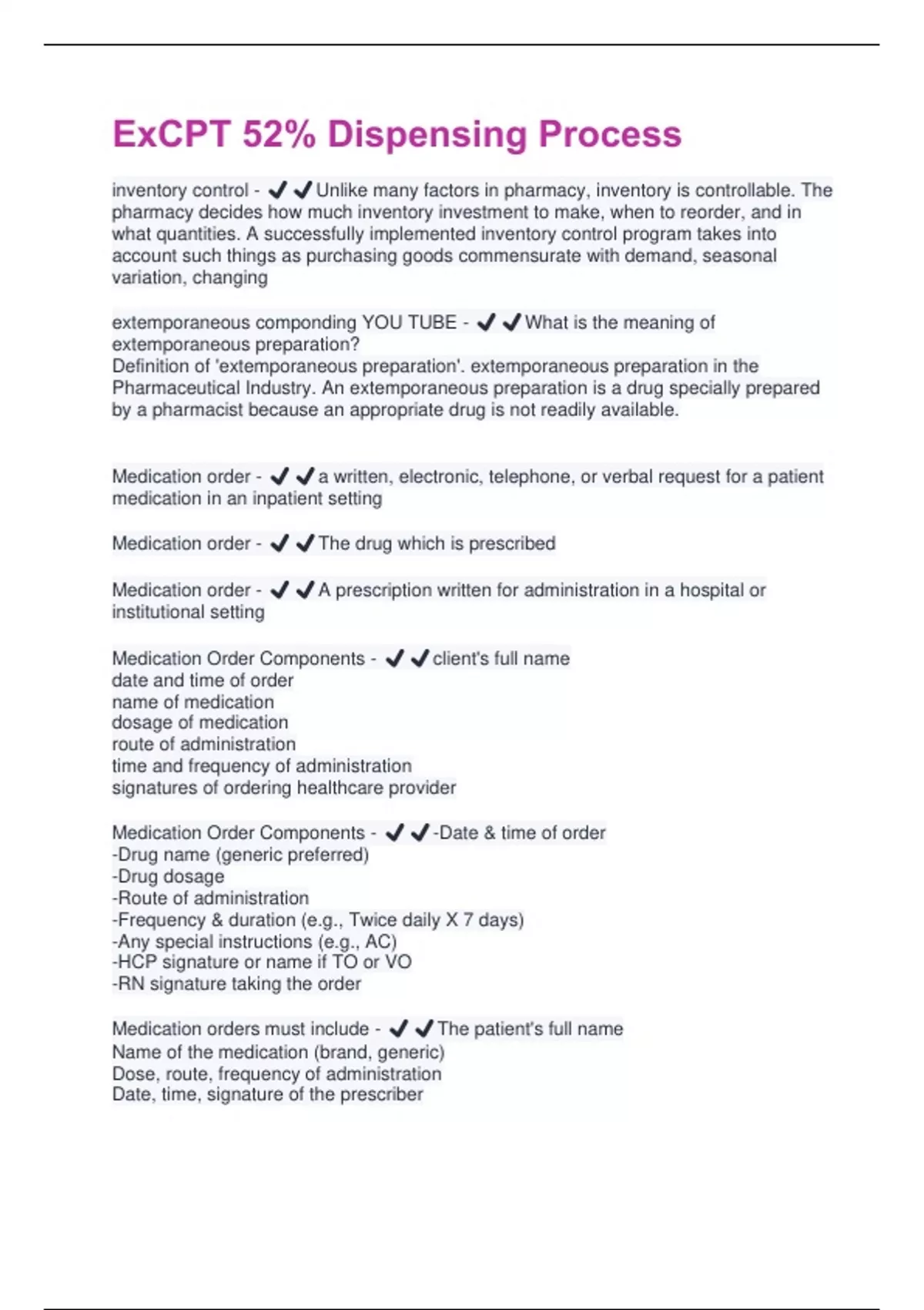 ExCPT 52% Dispensing Process Questions and Answers well Explained ...