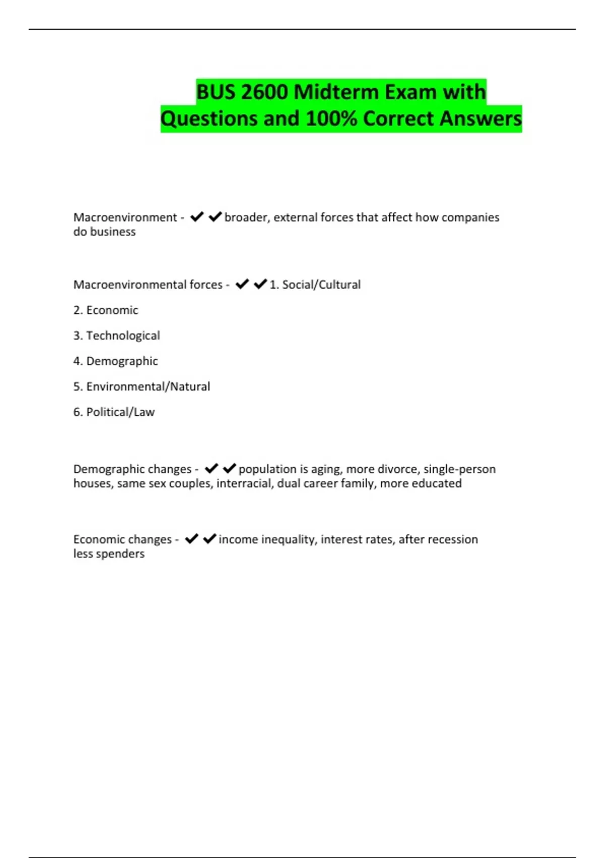 BUS 2600 Midterm Exam with Questions and 100% Correct Answers - BUS ...