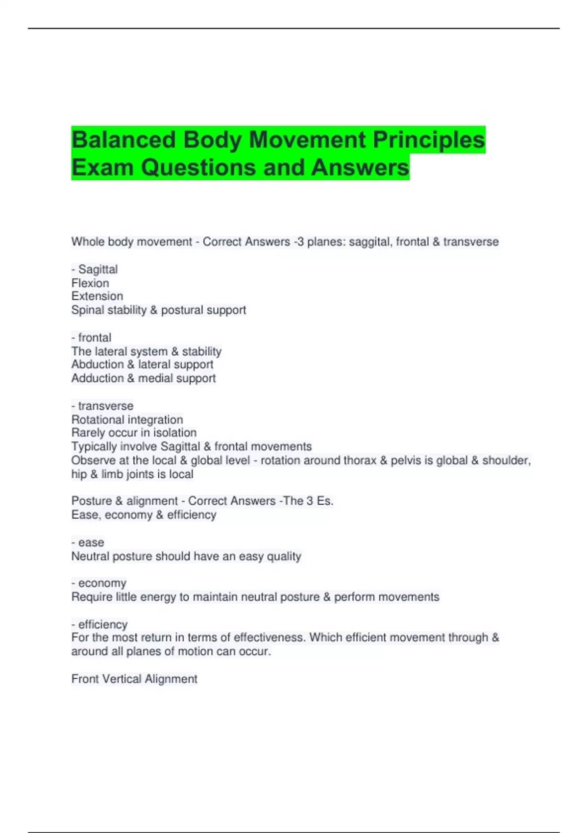 Balanced Body Movement Principles Exam Questions and Answers - Balanced ...