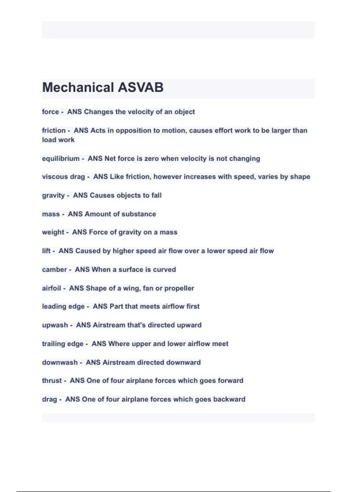 Mechanical ASVAB EXAM QUESTIONS AND ANSWERS( A+ GRADED 100% VERIFIED ...