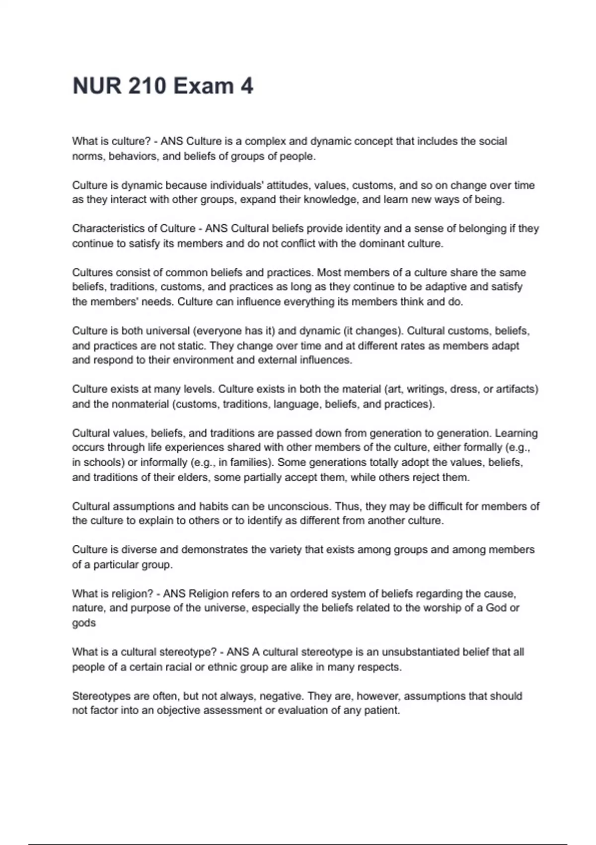 NUR 210 Exam 4 2024/2025 Questions With Completed & Verified Solutions. - NUR210/ NUR 210 ...