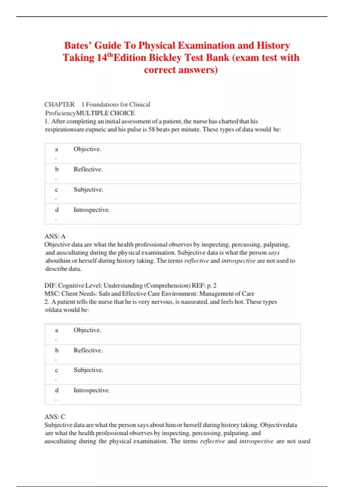 Bates’ Guide To Physical Examination and History Taking 14th Edition ...