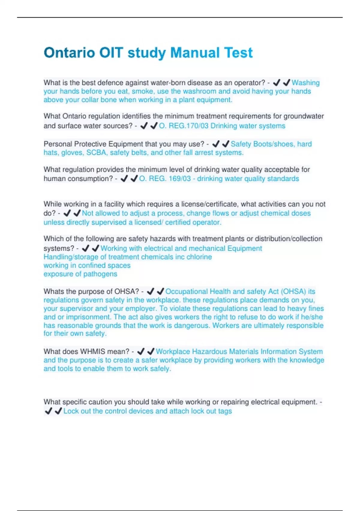 Ontario OIT study Manual Test Latest 2024/2025 Updated Questions and ...