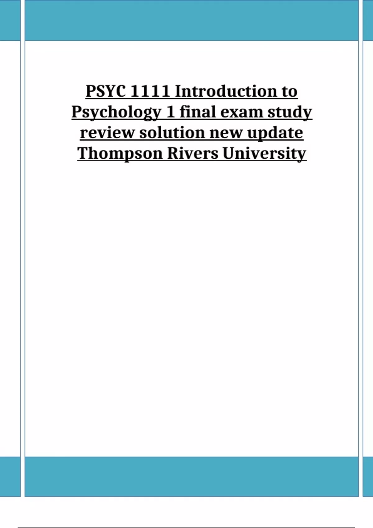 PSYC 1111 Introduction to Psychology 1 final exam study review solution new update Thompson ...