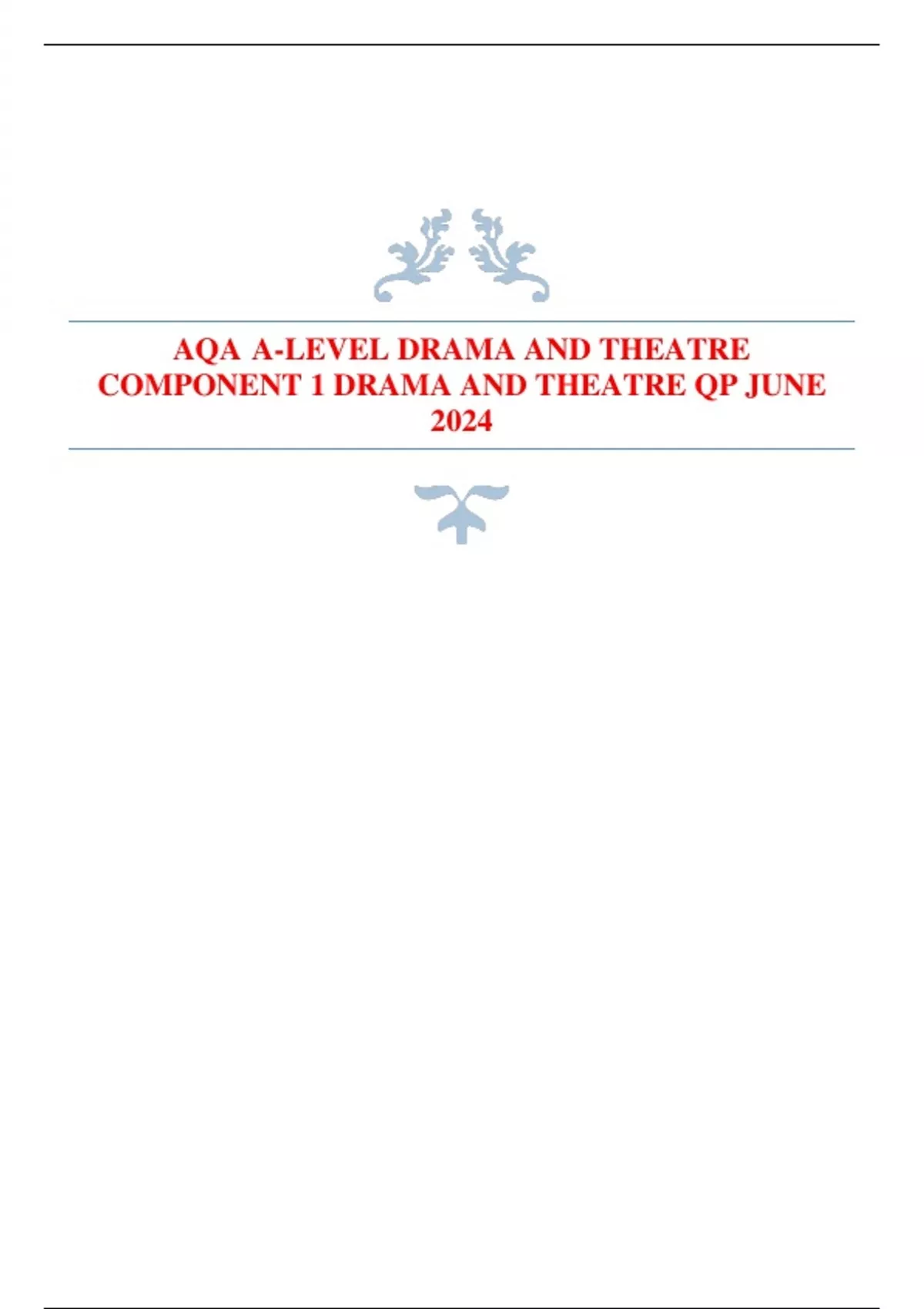 AQA A-LEVEL DRAMA AND THEATRE COMPONENT 1 DRAMA AND THEATRE QP JUNE ...