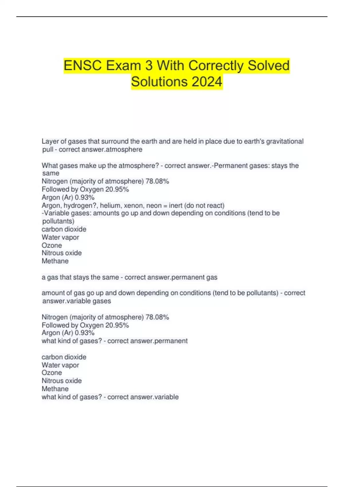 ENSC Exam 3 With Correctly Solved Solutions 2024 - ENSC - Stuvia US