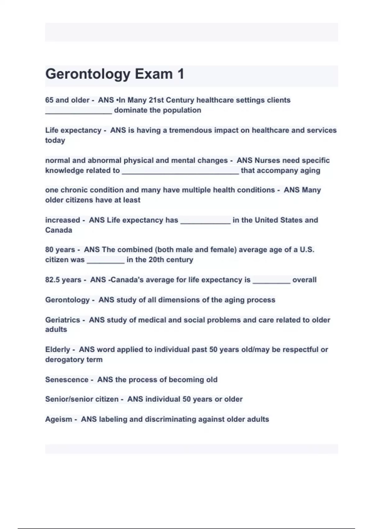 Gerontology Exam 1 Questions and Answers 2024/2025( A+ GRADED 100% ...